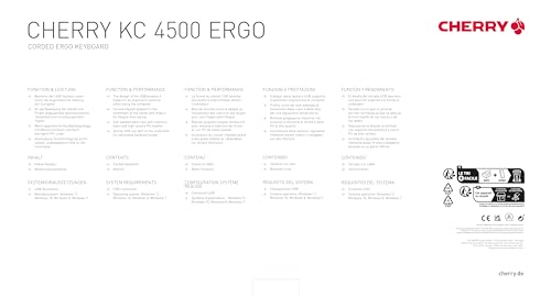 CHERRY KC 4500 Ergo, International Layout, QWERTY Keyboard, Ergonomic Keyboard, with Padded Palm Rest, Wired Keyboard, Black