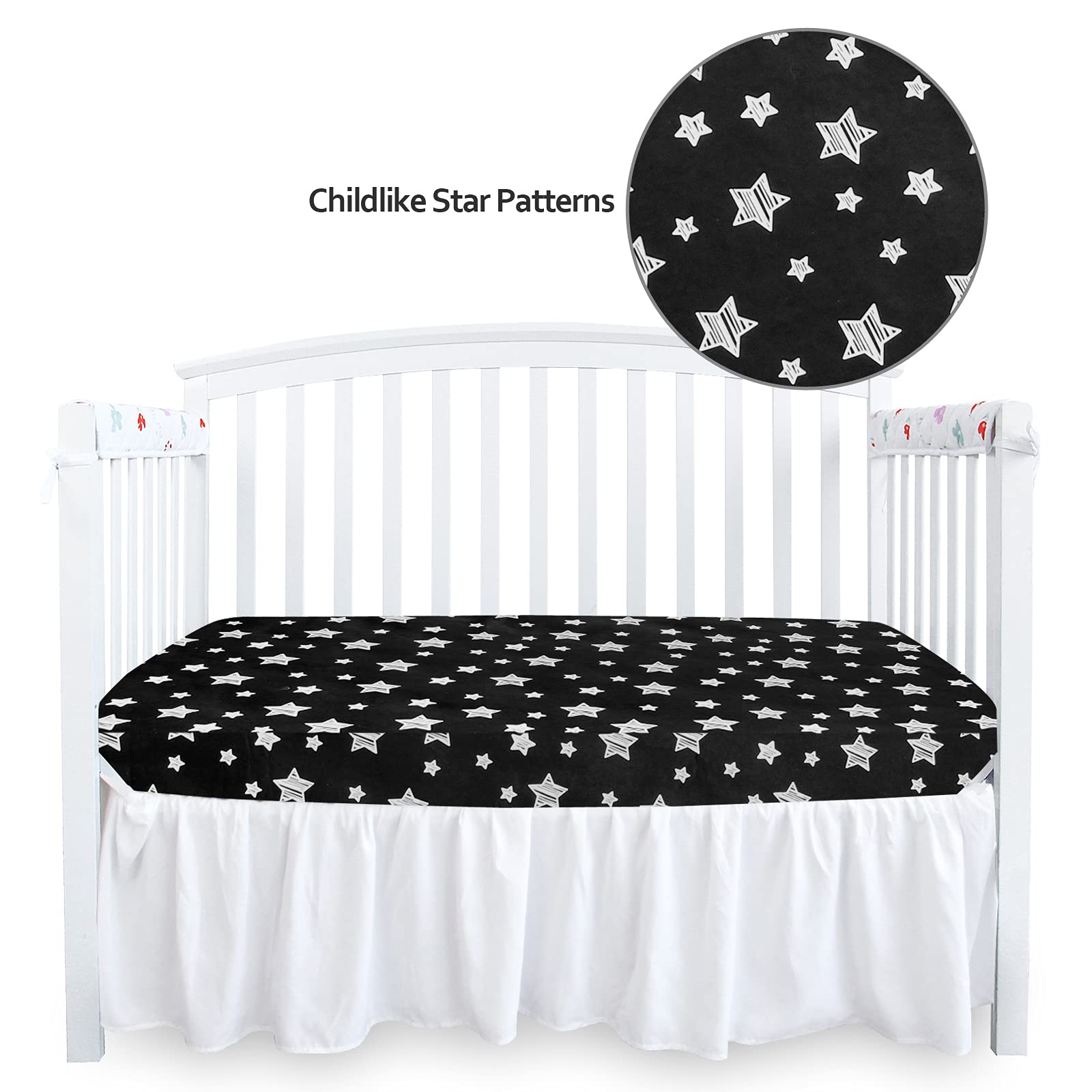 Black Star Baby Crib Sheet - Silky Soft Microfiber, 52'' x 28'' Fitted Sheet for Standard Size Crib Mattress, Snug Fit for Boys & Girls