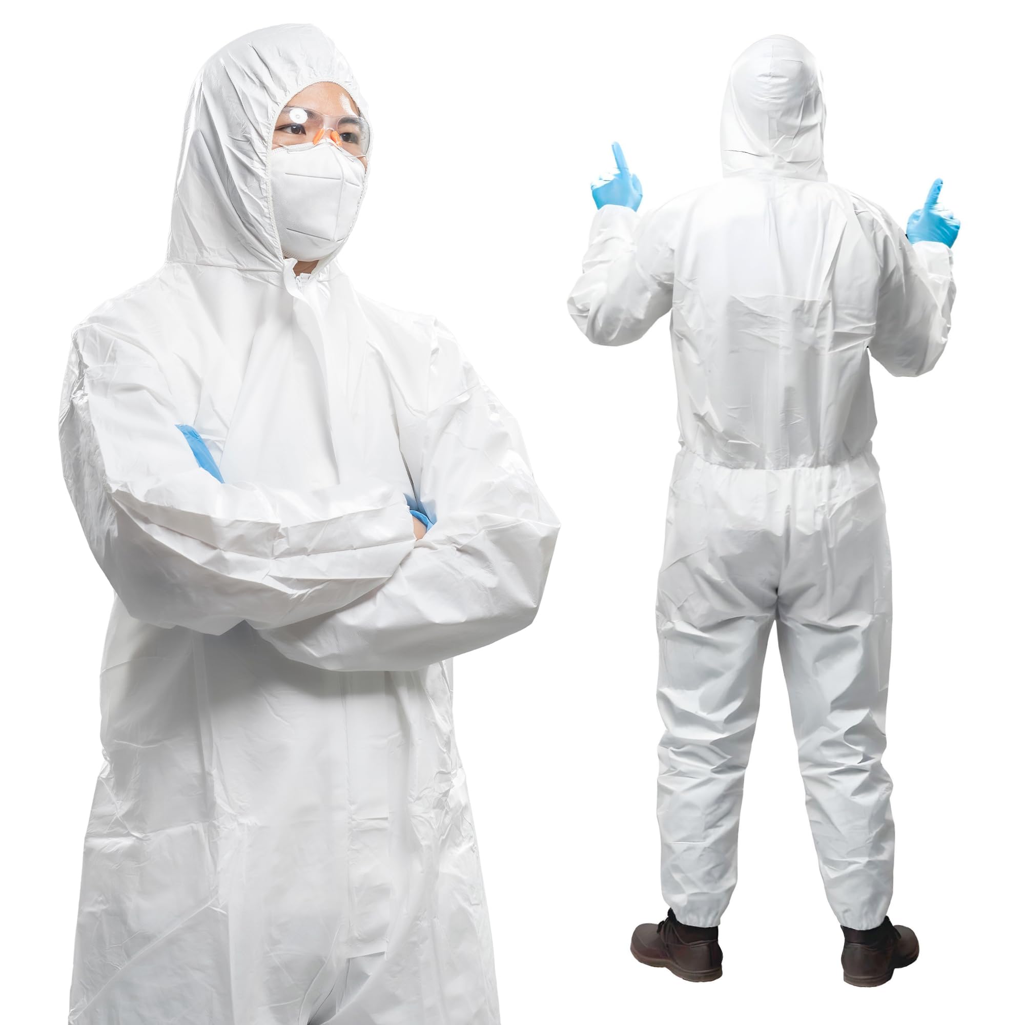 AMZ Disposable Coveralls with Hood, 3X-Large. Pack of 5 White Microporous Lab Coveralls Disposable. 60 GSM Painters Suit Disposable with Storm Flap Zipper Cover. Painters Suit Disposable. Hazmat Suit