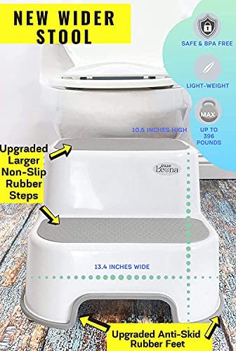 [New Version] Wider Dual Height 2 Step Stool for Kids | Toddler's Stool for Potty Training and Use in The Bathroom or Kitchen | BPA-Free Strong Soft-Grip Steps for Comfort and Safety (2 Pack, Greige)
