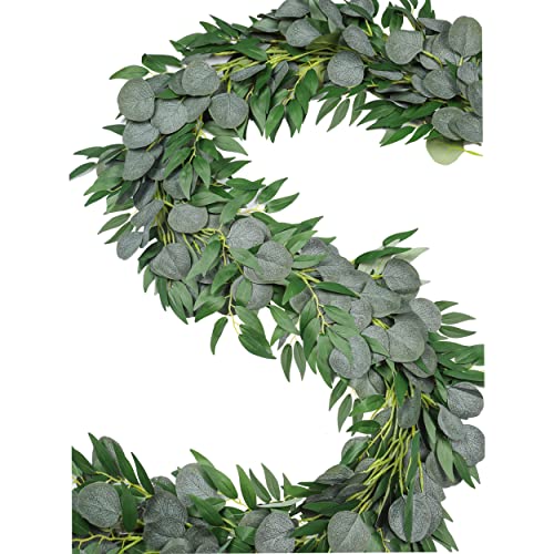 10 Pcs 6.2 Feet Artificial Silver Dollar Eucalyptus Leaves Garland with Willow Vines Twigs Leaves String for Doorways Greenery Garland Table Runner Garland Indoor Outdoor.…