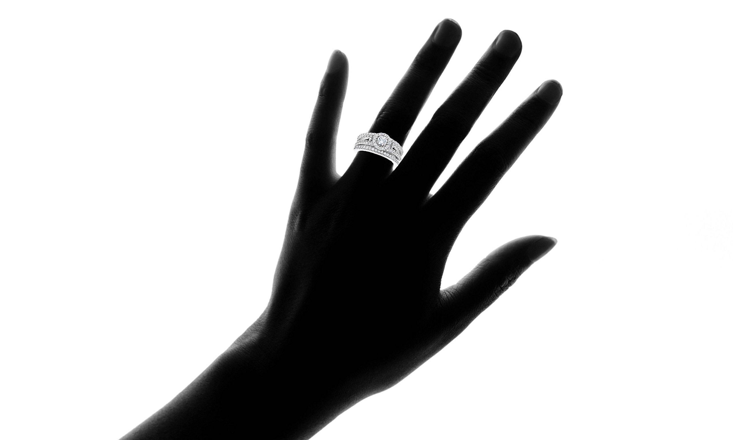 1 Carat Vintage Halo Diamond Engagement Wedding Ring Set 14K White Gold - Size 8
