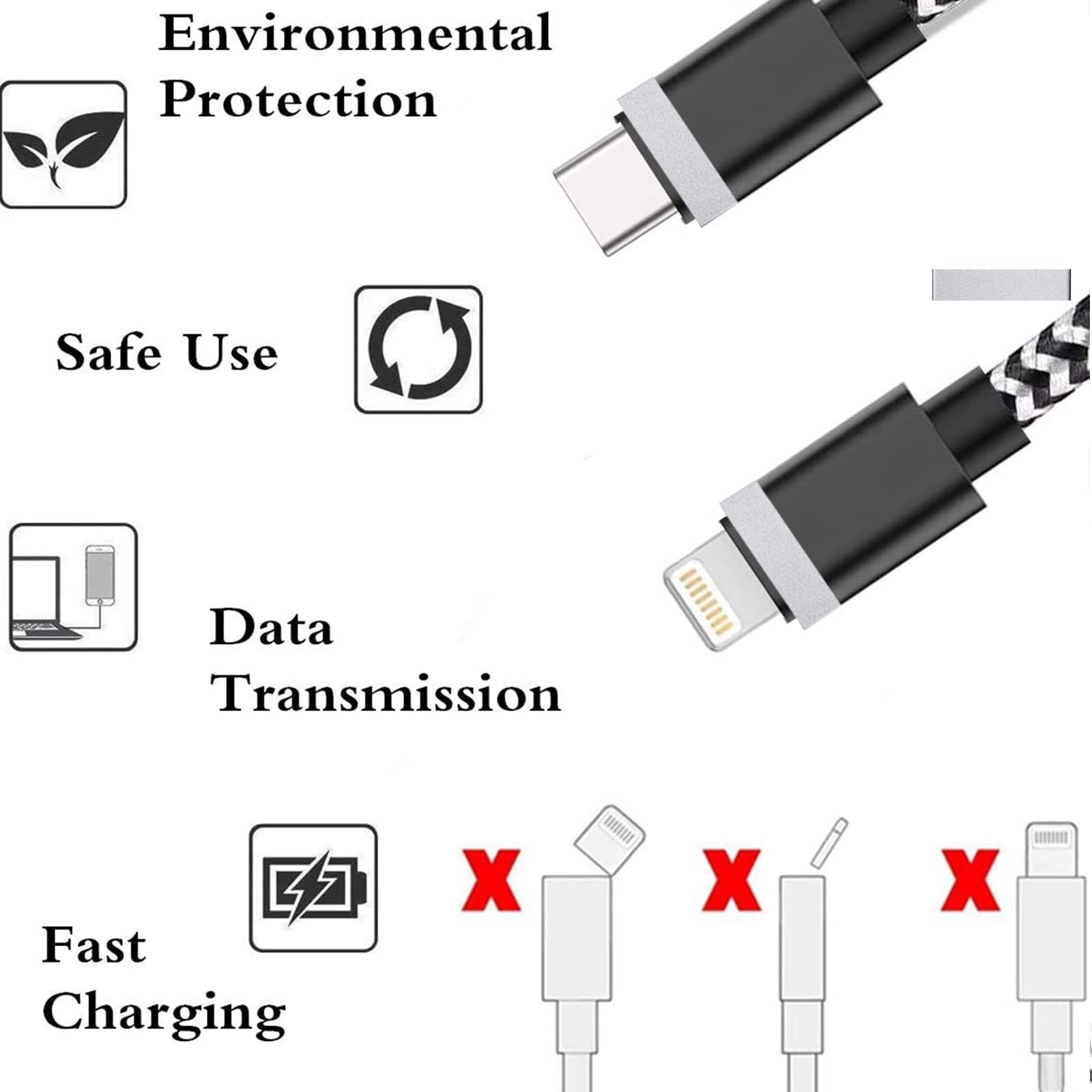 USB C to Lightning Cable iPhone 14 Charger Cable MFi Certified 5 Pack 3ft/6ft/10ft Supports Power Delivery Fast Long Card Data Sync Nylon Braided Compatible iPhone 14/13/12/11/XS/XR/X/8/iPad/iOS