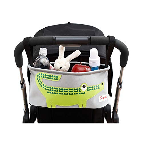 3 Sprouts Universal Stroller Organizer with Cup Holder - Durable Stroller Caddy Accessory for Storage, Stroller Bag, Crocodile