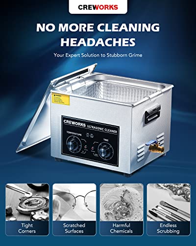 CREWORKS Ultrasonic Cleaner with Heater and Timer, 360W Professional Ultrasonic Cleaning Machine, 4 gal Stainless Steel Sonic Cavitation Machine with Knobs for Cleaning Jewelry Watch Glasses