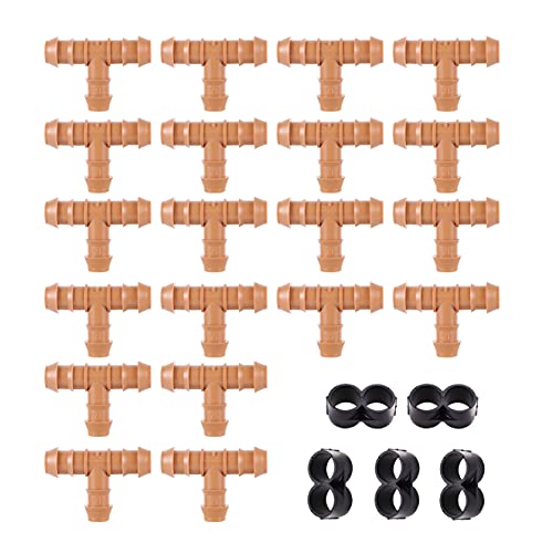 FOGWOWO Drip Irrigation Universal Tee 1/2inch(17mm.600 ID) Tubing Fitting, Barbed Connector for 1/2inch Drip Irrigation Pipe(25pcs /Pack)