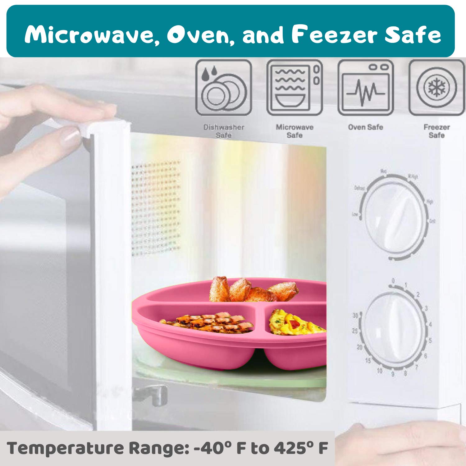 Silikong Divided Silicone Plates for Toddlers | BPA Free | Dishwasher, Microwave and Oven Safe | Kids Plates with Dividers (Girls)