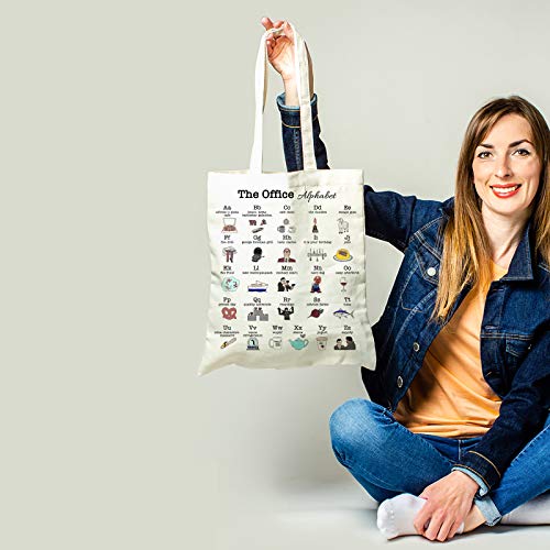 Tuilia Funny The Office TV Show Alphabet Theme Natural Reusable Cute Eco-Friendly Cotton Tote Bag, Off White