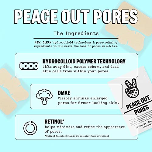 PEACE OUT Skincare Pores. Hydrocolloid Pore-Refining Nose and Face Strips with Vitamin A to Shrink Enlarged Pores and Remove Excess Oil (4 pore and 4 nose strips)