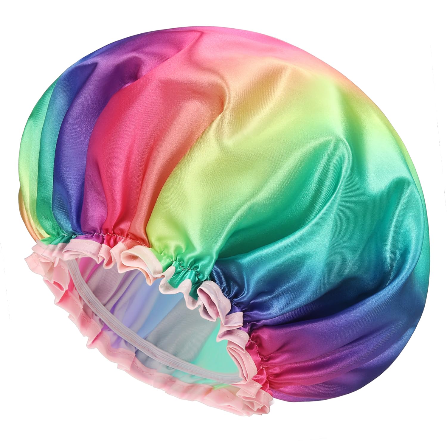 mikimini Shower Cap for Women Long Hair, 2 Pack,Double Layer Waterproof, X-Large, Reusable, Washable, No Smell, Rainbow Fashion Shower Cap