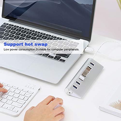 7-in-1 USB C Hub, USB 3.0 Splitter Aluminum Alloy Hub Docking Station Supports Hot Swapping and Low Power Consumption for Hard Disk USB Disk Card Reader Notebook Computer