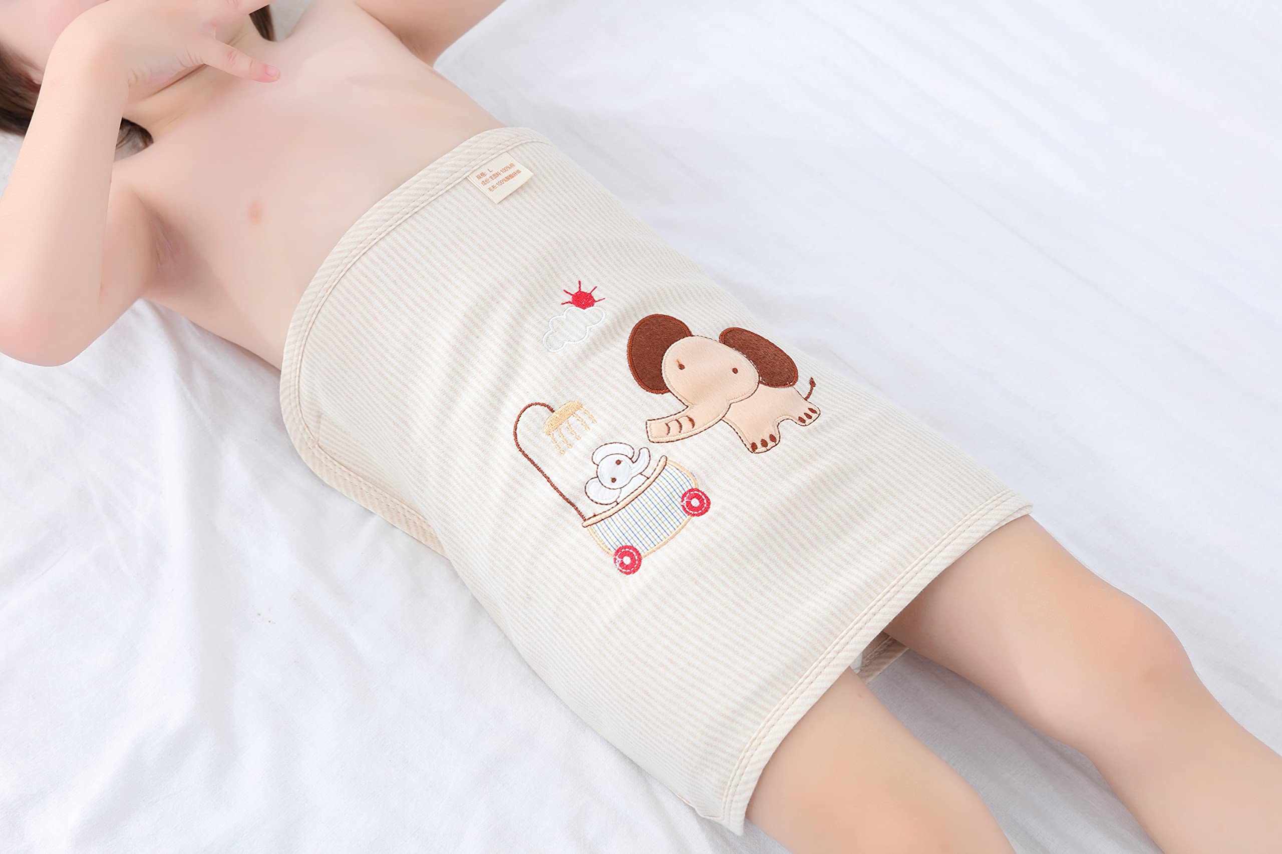 Donhoo Widens Pure Cotton Baby Warm Belly Band, Swaddle Belt, Sleeps to Prevent Cold, Pervent Diarrhea, Suitable for Babies Aged 0-10(Pattern: Bath Elephant), L:33.4x13.8in