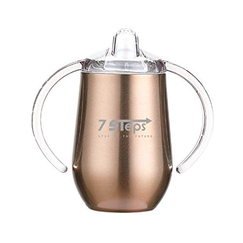 7 Steps - 10 Oz Stainless Steel Baby Children Kids Sippy Cup Tumbler - Double Wall - Vacuum Insulated - BPA Free - No Leak - No Spill (Gold)