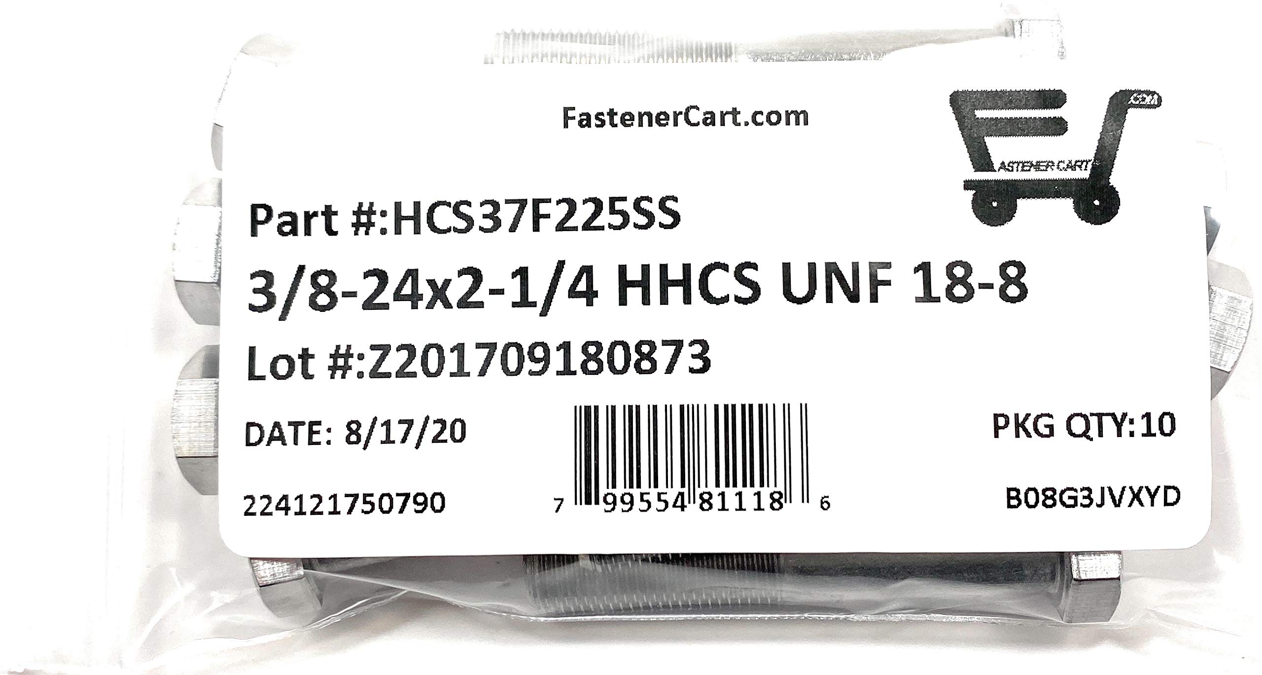 3/8-24x2-1/4 Stainless Steel Hex Cap Screws FT Hex Bolts 18-8 (UNF) FINE Thread - (10 pcs)