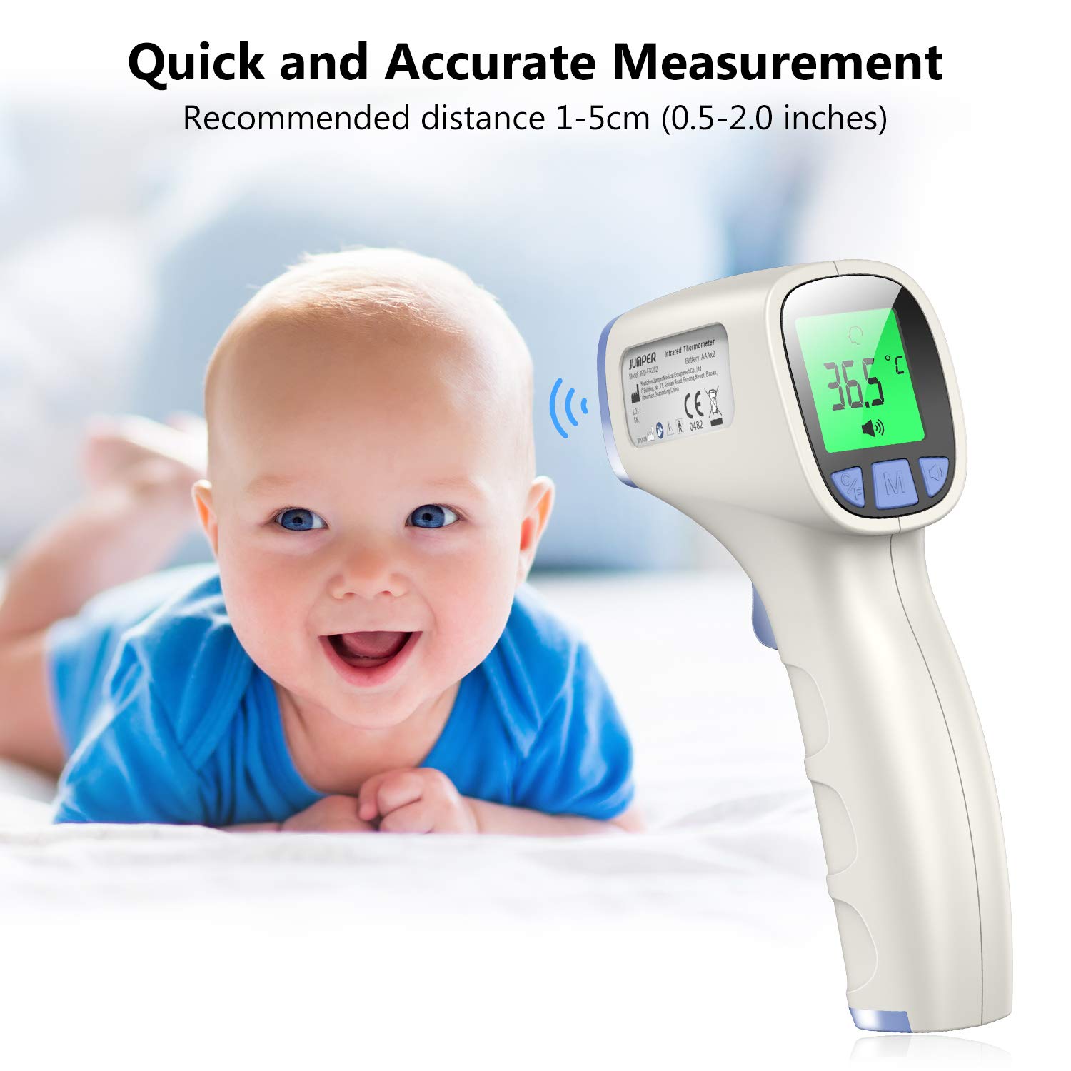 Jumper Medical Forehead Thermometer, Non Contact Thermometer for Forehead and Object Surface Measurement with Instant Reading and Fever Warning for Kids and Adults (Sky Blue)