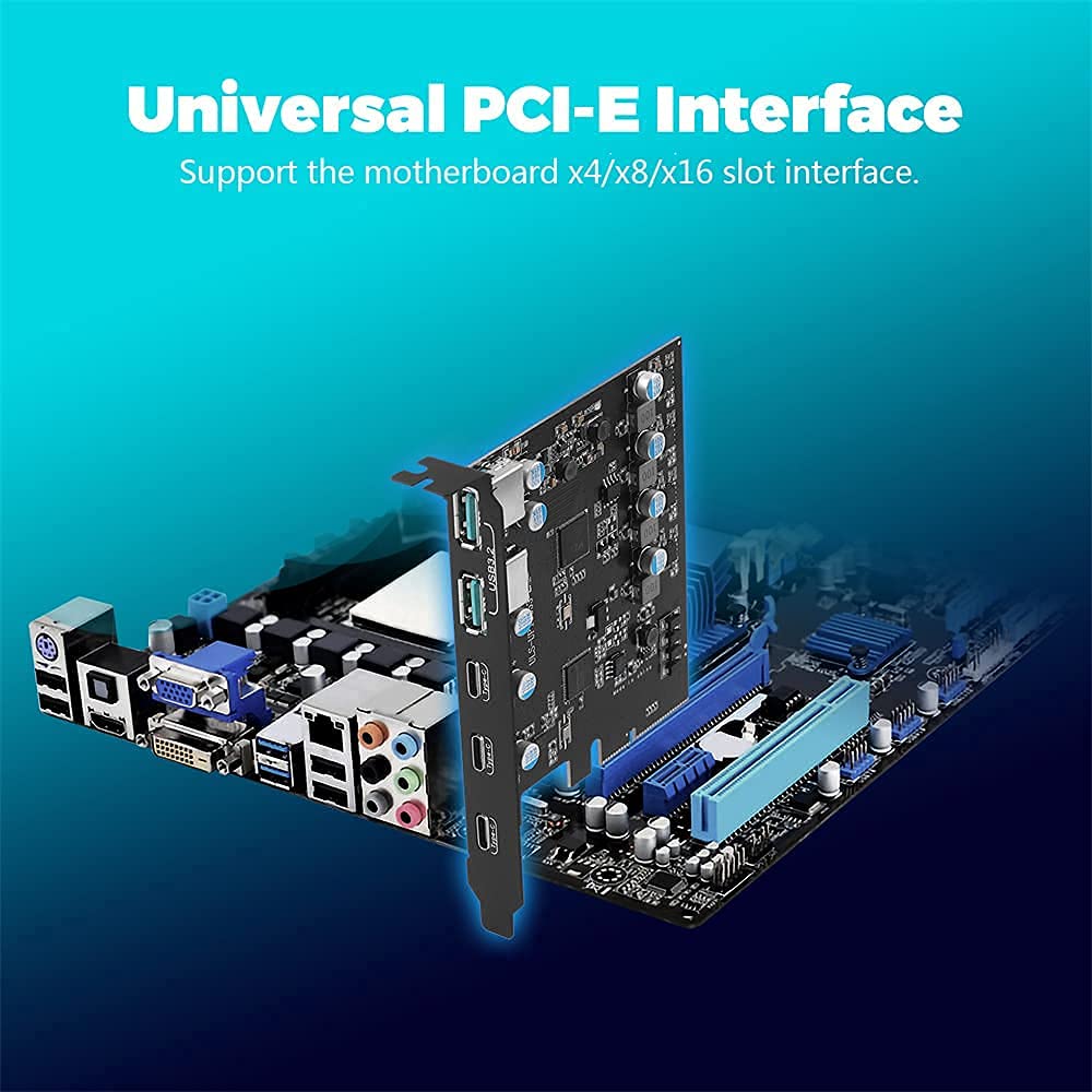 PCIe to USB 3.2/USB 3.1 Gen 2 Card 10Gbps 5-Port (3X USB C -2X USB A) PCI Express Expansion Card PC Internal USB Hub for Windows 10/8/7 Linux and MAC OS 10.8.2 Above