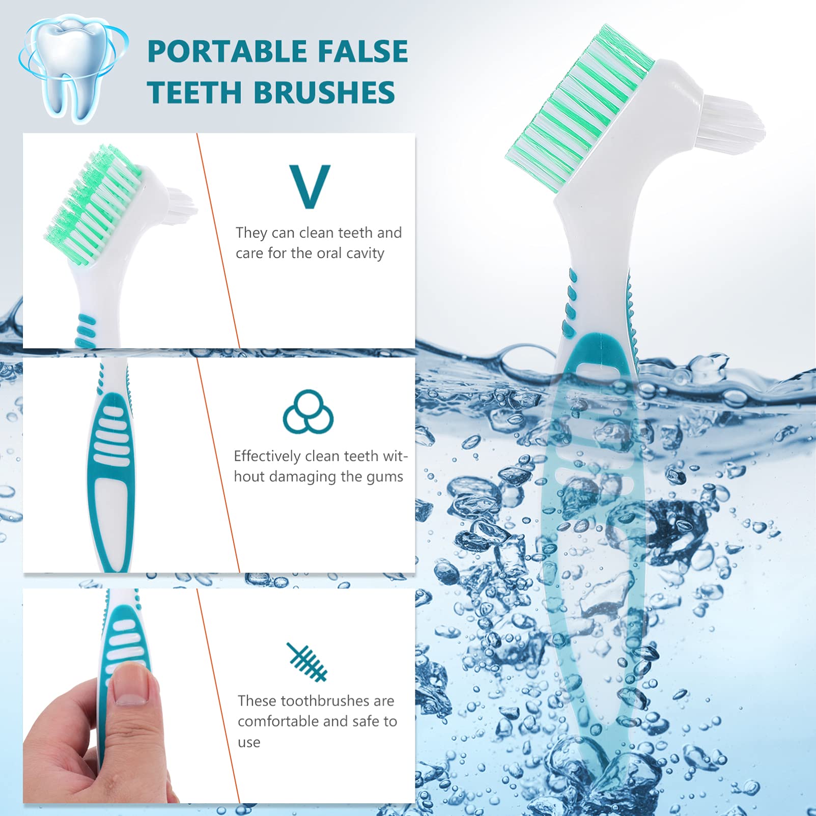 Healifty 4 Pcs Hard Denture Brush Double Sided Toothbrush Multi- Layered Bristles Fake Teeth Cleaning Brush Denture Care (Green)