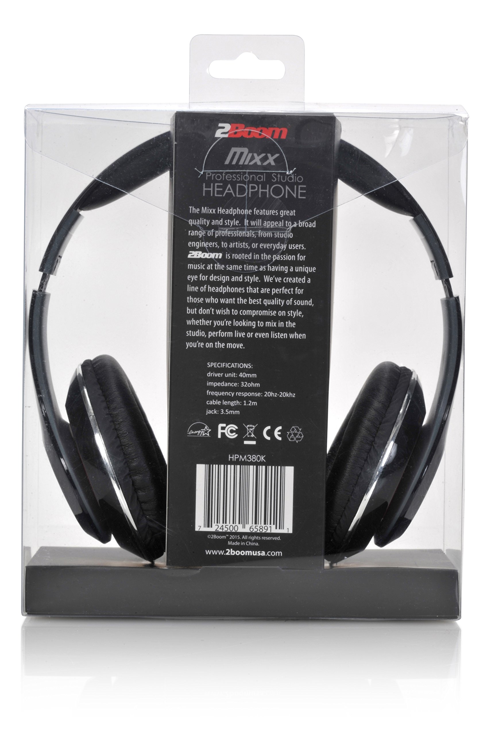2BOOM MIXX Professional Over Ear Studio Foldable Digital Stereo Bass Wired Headphone Black