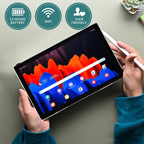 10 Inch Android Tablet -2 in 1 Tablet 1080p HD Display, 5000 mAH, Dual Camera, WiFi Compatibility, Quad-Core Processor, 2GB RAM, 32GB Storage, Magnetic Keyboard, Stylus Pen & Case Included- Silver