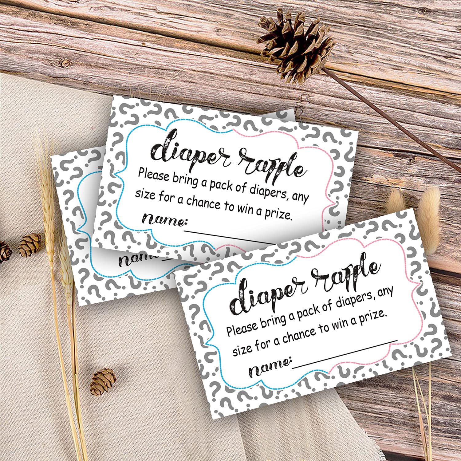 Diaper Raffle Tickets for Baby Shower (50 Count) 3.5" x 2" with Name Line, Baby Shower Game