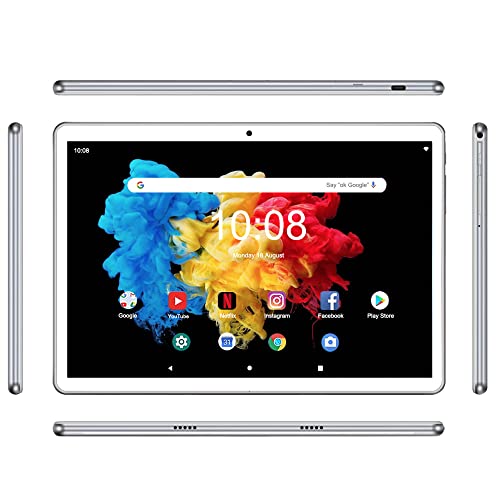 10 Inch Android 11 Tablet pc, 4 RAM 64GB ROM 128GB Expand, IPS HD,2.5D G+G Touch Screen,Google Certificated Wi-Fi Tablets,5MP Camera,Long Battery Life,Sliver-(Comes with Leather case) Silverā¦