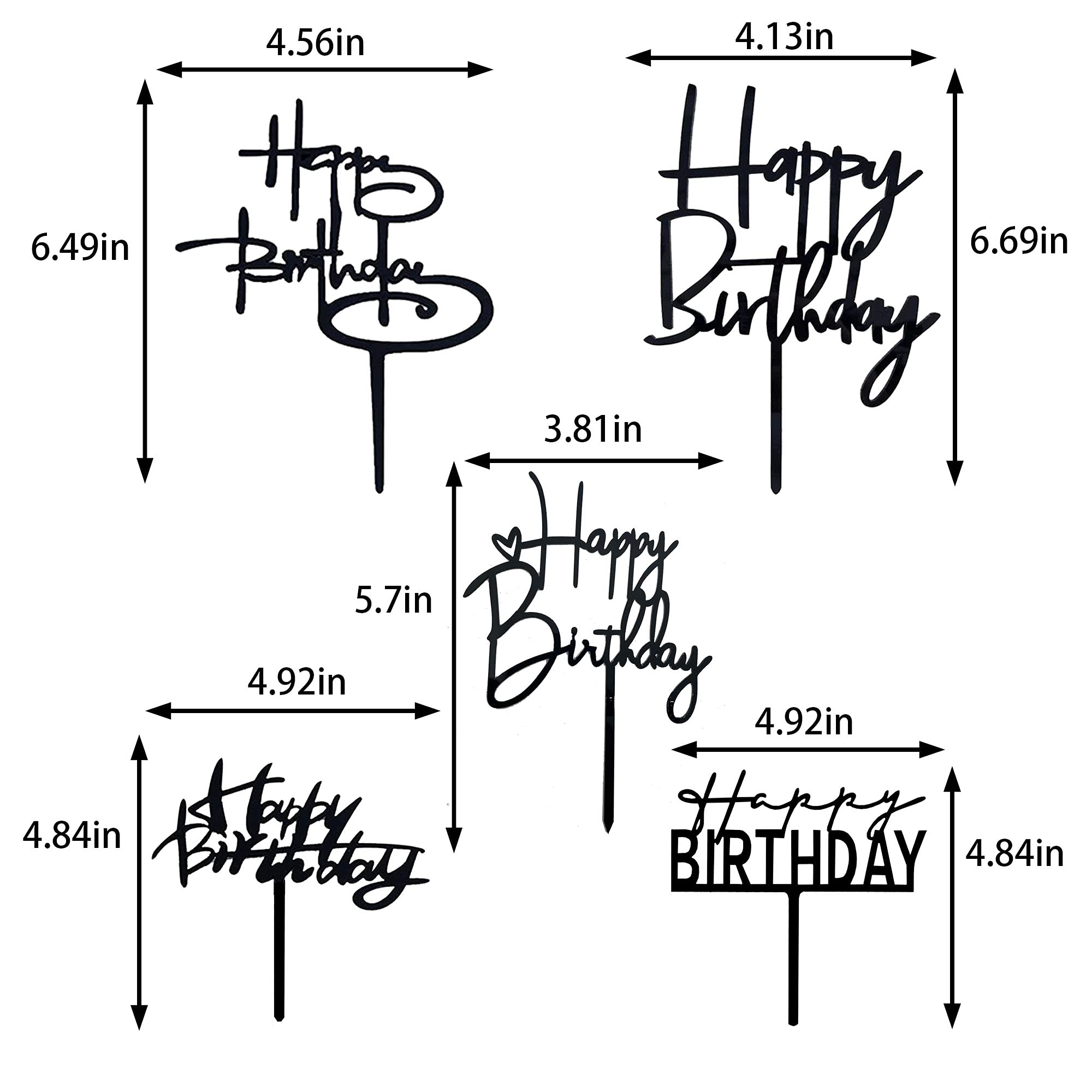 10 PCS Black Happy Birthday Cake Topper Acrylic Cupcake Topper A Series of Birthday Cake Supplies Decorations
