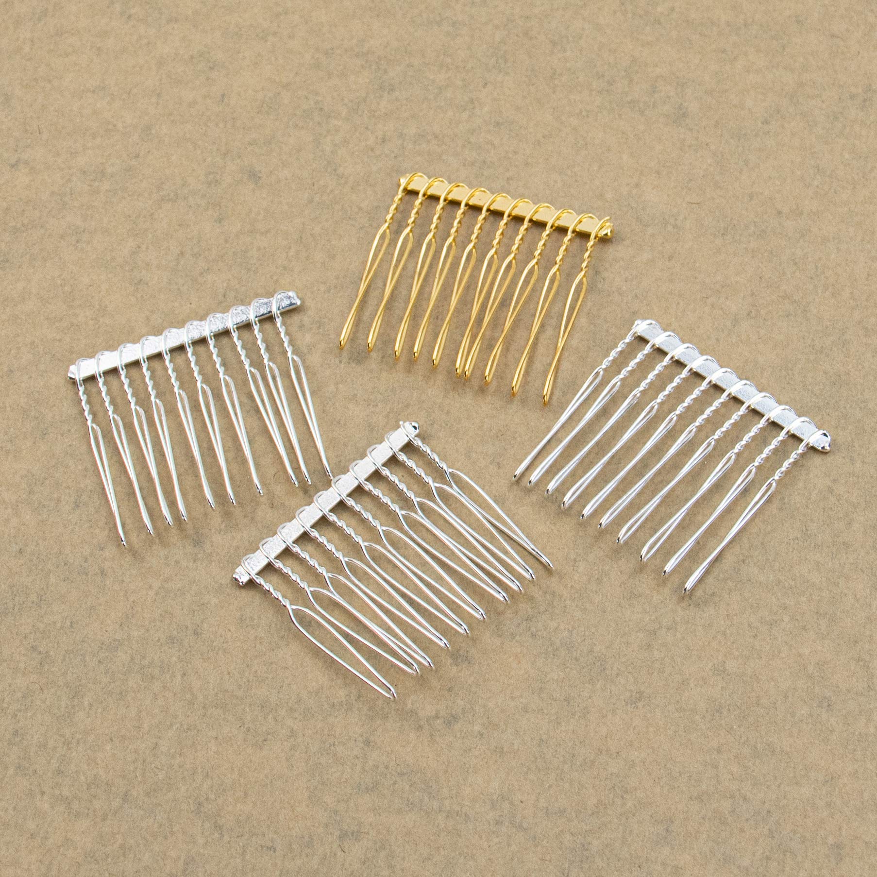 AUEAR, 20 Pack 10 Teeth Metal Veil Comb Hair Wire Clips Twist Bridal Wedding Combs Silver Gold