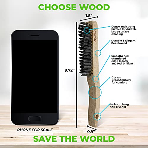 [Wire Brush Set for Cleaning] 4-Pack Multi Purpose Beechwood Handle Medium & Small, Brass & Stainless Steel Wire Scratch Brush for Rust, Paint, Welding, Heavy & Light Household Cleaning