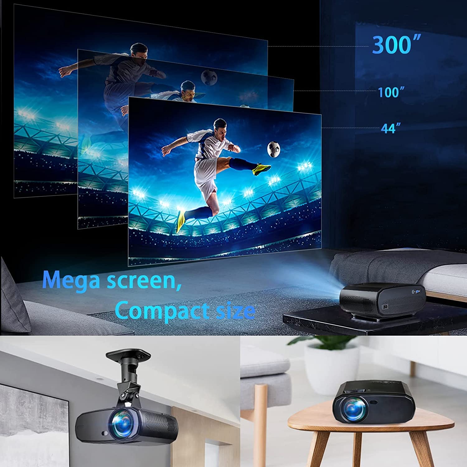 1080P HD Projector, 5G WiFi Bluetooth 4K Projector, PENMAMA 9500L Movie Mini Projector with Zoom/±15° Keystone/ 300" Display/Phone Mirroing, Compatible with HDMI, VGA, USB, Phone, TV, Laptop, PC, PS5