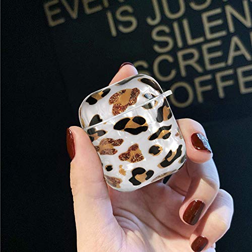 2019 Newest AirPods Case,J.west Luxury Sparkle Bling Leopard Print Cheetah Pattern Translucent Soft TPU Case Cover for Girls Women Shockproof Cover Accessories Kit for AirPods 1st/2nd Charging Case