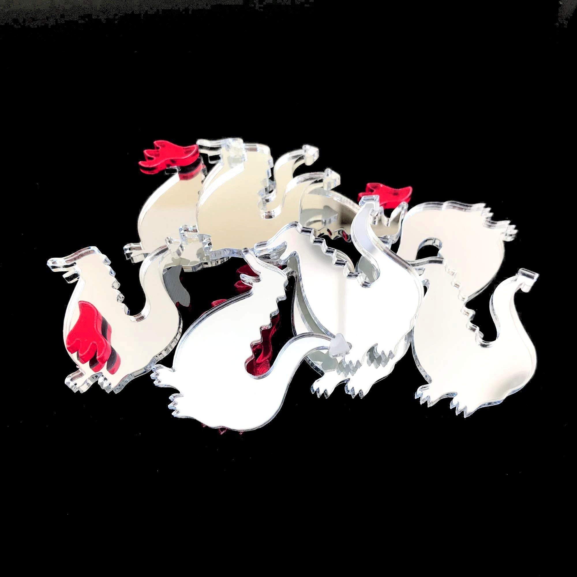 Super Cool Creations Dragon & Red Flame Shaped Crafting Mirrors, Set of 10, Many Colours, Shatterproof Acrylic, Black, Pack of 20 x 2cm
