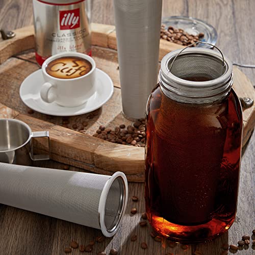 3 Pcs Cold Brew Coffee Filter With Handle 2 Quart Mason Jar Filter Stainless Steel Filter Wide Mouth Filter Coffee Tea Infuser Coffee Strainer Mesh for Cold Brew Coffee Maker Mason Canning Iced Tea