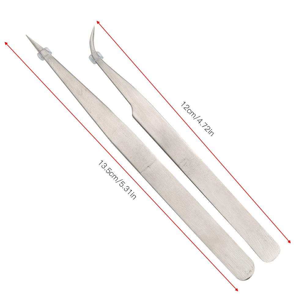 HEEPDD Tweezers, 4PCS Serger Tweezers with Serrated Tips Serrated Bent Tweezers Tips Stainless Steel Straight Tweezer Tip Curved Anti Static Tweezers Sewing Machine Accessory