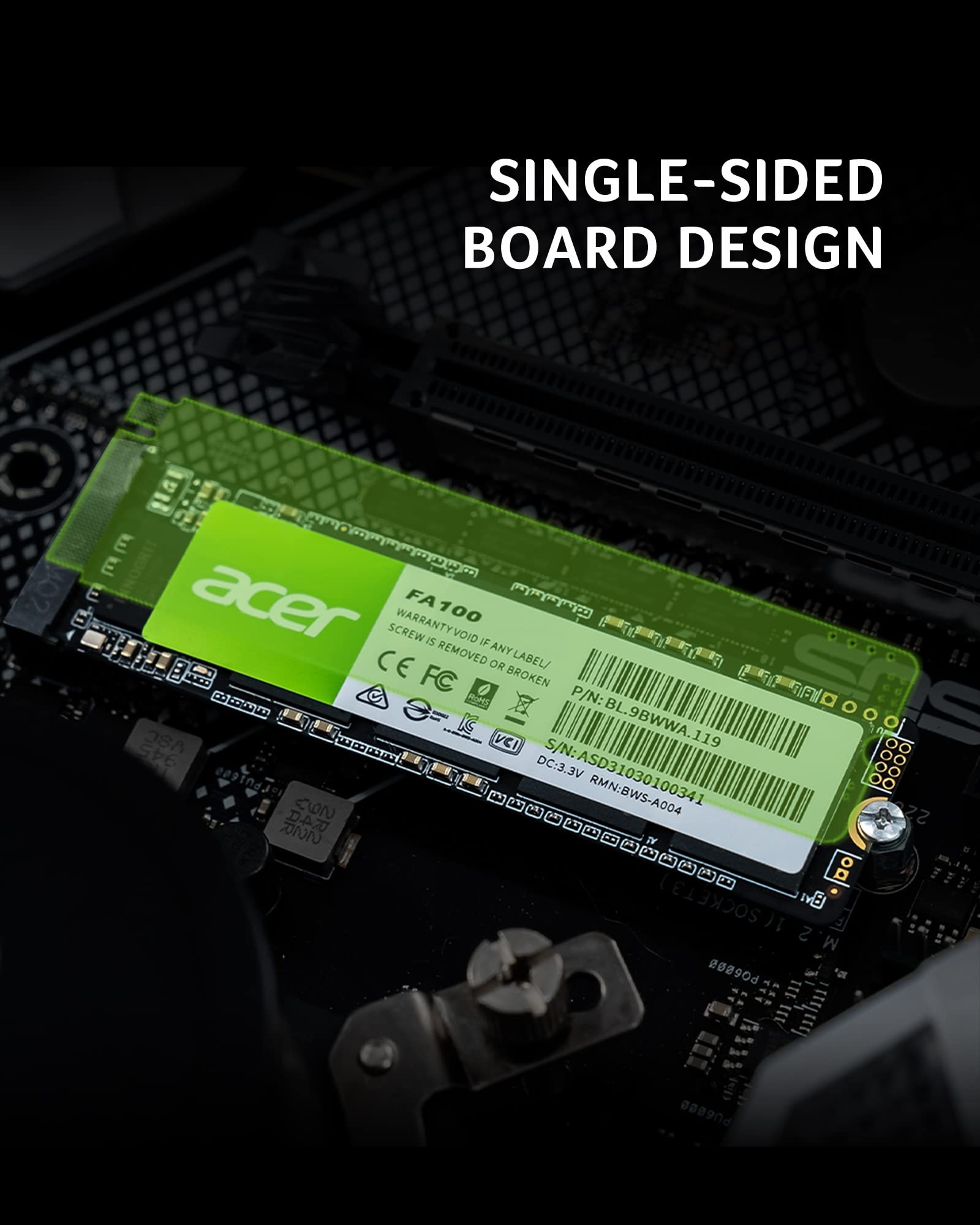 acer FA100 1TB M.2 SSD 2280 NVMe Gen3 x4 Internal Solid State Drive, Up to 8 Gb/s, Storage for PC and Laptops - BL.9BWWA.120