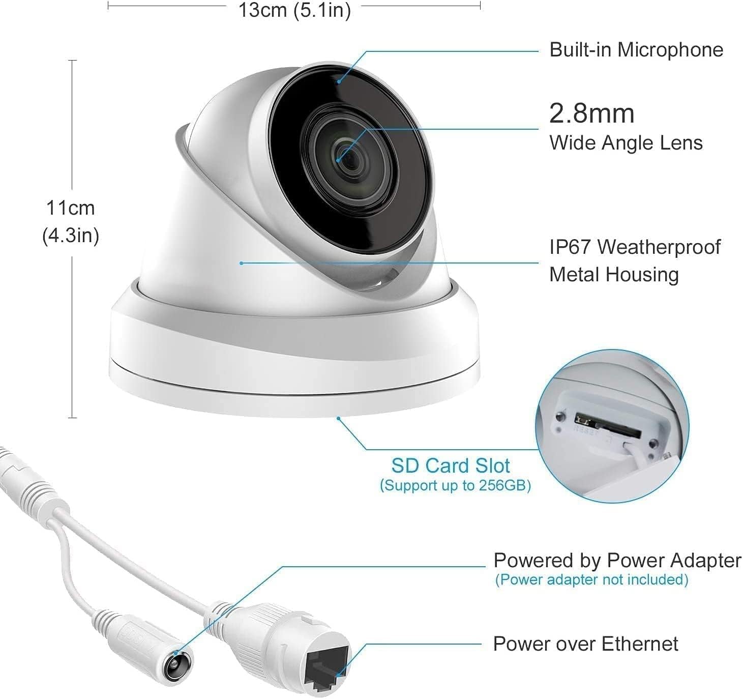 ECI-T24F2 4MP POE IP Turret Dome Camera 2.8mm 98° Wide Viewing Angle, True WDR, 98ft EXIR Night Vision, Full Metal IP67 Outdoor Rated, H.265+, Plug and Play Compatible with Hik Vision NVR