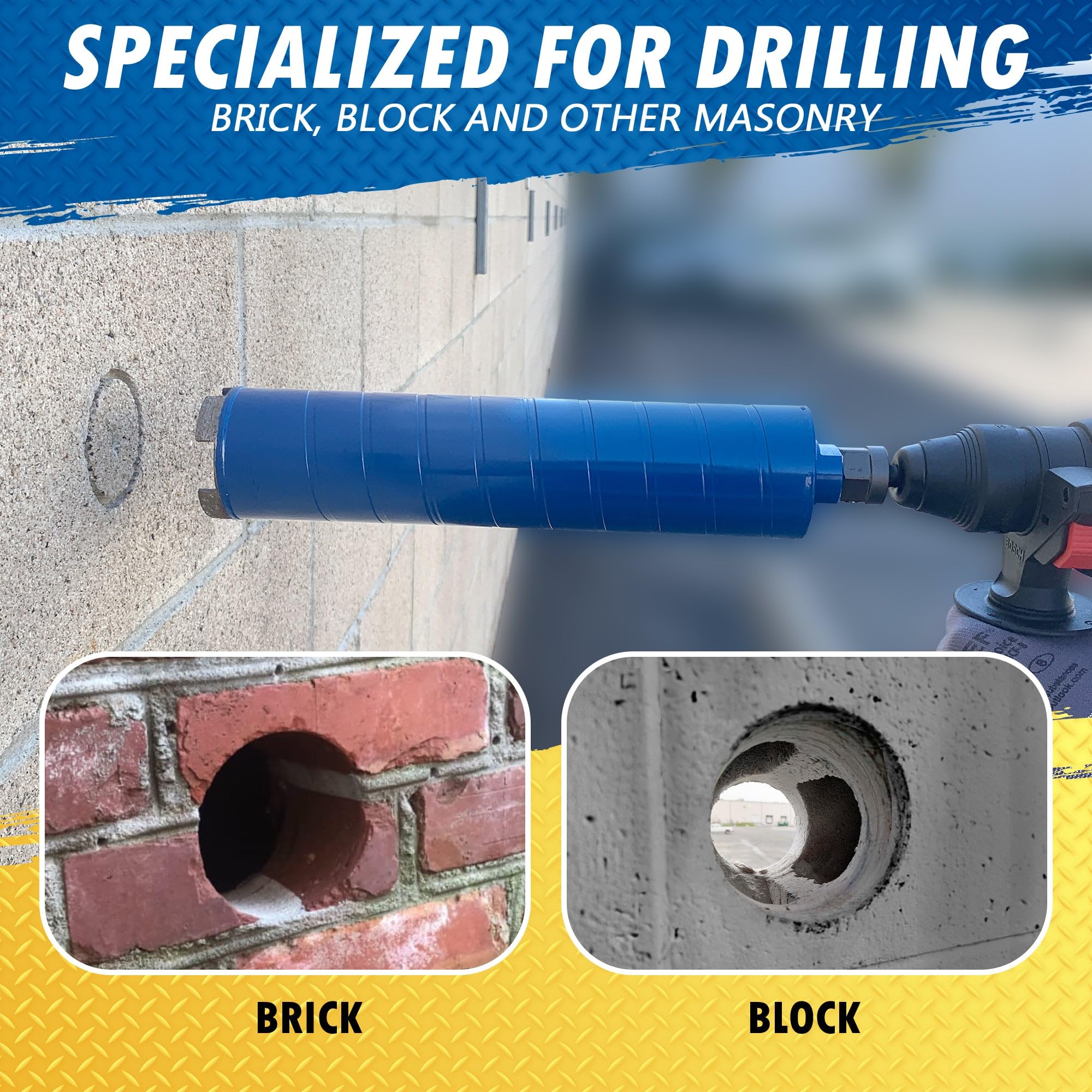 1-1/2" Dry Diamond Core Drill Bits for Brick, Block or Masonry, 9.5" Drilling Depth, 5/8"-11 Arbor
