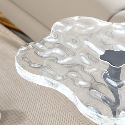 Acrylic Panel with Iron Tripod Creative Flower Shaped Small Edge Table Acrylic Transparent Sofa Corner Table Nordic Modern Coffee Table Portable Detachable Dessert Table Mobile Coffee Table (Small)