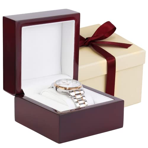 Noble Piano Wood Watch Gift Box - Luxury Single Watch Box - Comes with a Two Piece Packer and Ribbon (Mahogany)