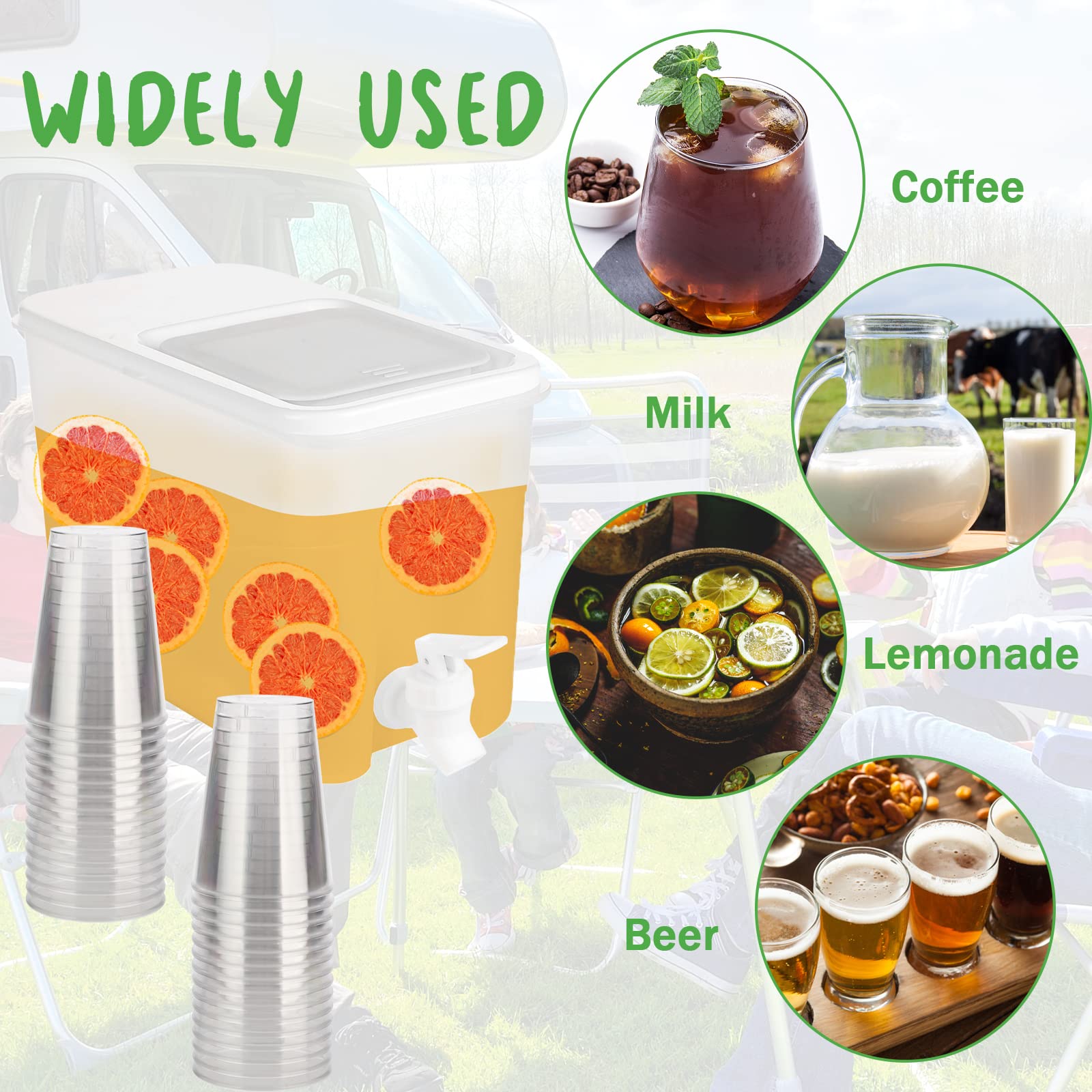 1 Gallon Drink Dispenser Beverage Water Dispenser for Fridge Plastic Cold Drink Dispenser with Spigot Juice Lemonade Dispenser with 30Pcs Hard Plastic Cups for Parties Stand and Daily Use
