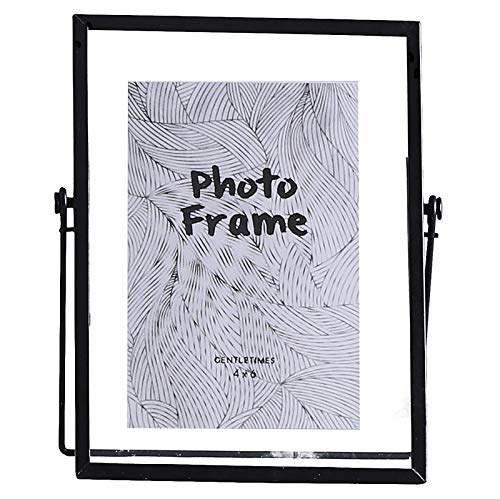 XIAOHONG 2 Pack 4x6 Metal Floating Glass Picture Frame with Metal Easel (Vertical), Simple Metal Geometric Picture Frame for Photos, Art, Tabletop Display (Black)