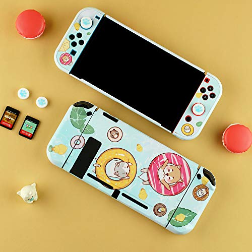 [Pro Version] Case for Nintendo Switch, FANPL Protective Case Cover for Nintendo Switch and Controller with 2 Cat Claw Thumb Grips (Swimming Donut)