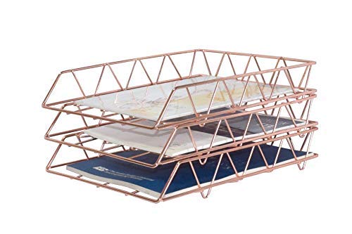 3 NRU, 3 Tier Organizer, File Tray, Rose Gold, Metal Letter, Tray File Organizer