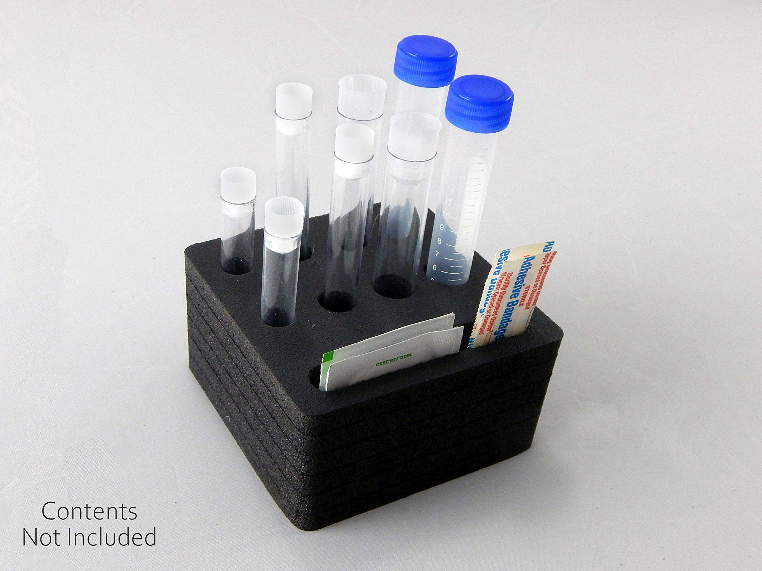 Polar Whale Personal Travel Test Tube Holder Rack Black Foam Lab Storage Organizer Compact Stand Transport Holds 8 Tubes Fits up to 11mm 13mm 15mm 17mm Diameter
