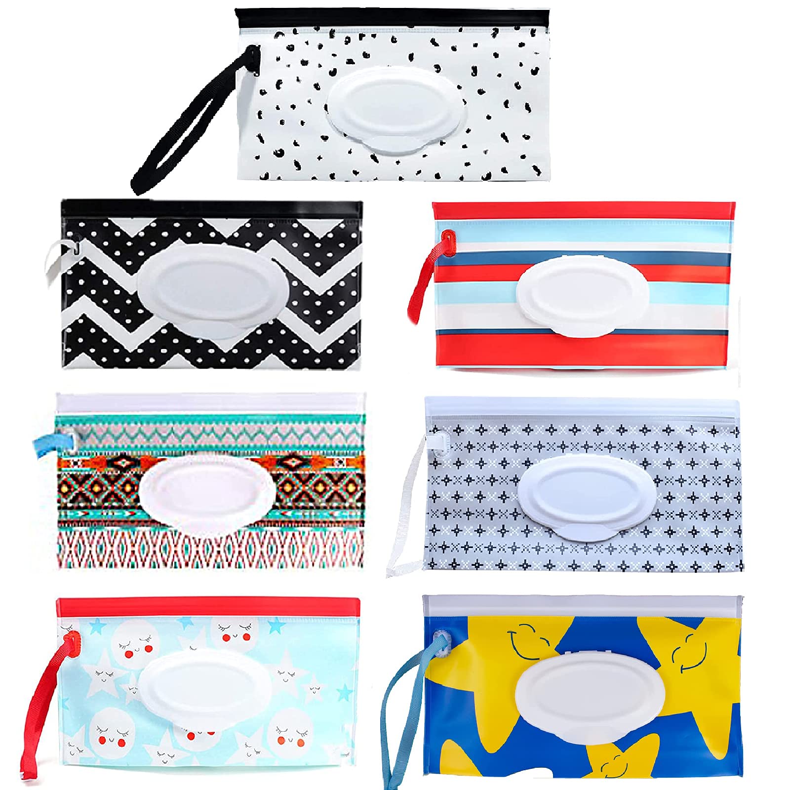 7 Pack Baby Wipes Dispenser, Portable Baby Diaper Wipe Holders, Refillable Wipes Containers, Reusable Travel Wet Pouch