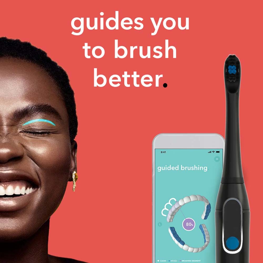 Colgate hum Black Electric Toothbrush for Adults, Starter Kit with Travel Case and Extra Refill Head, Rechargeable Smart Sonic Toothbrush, Black