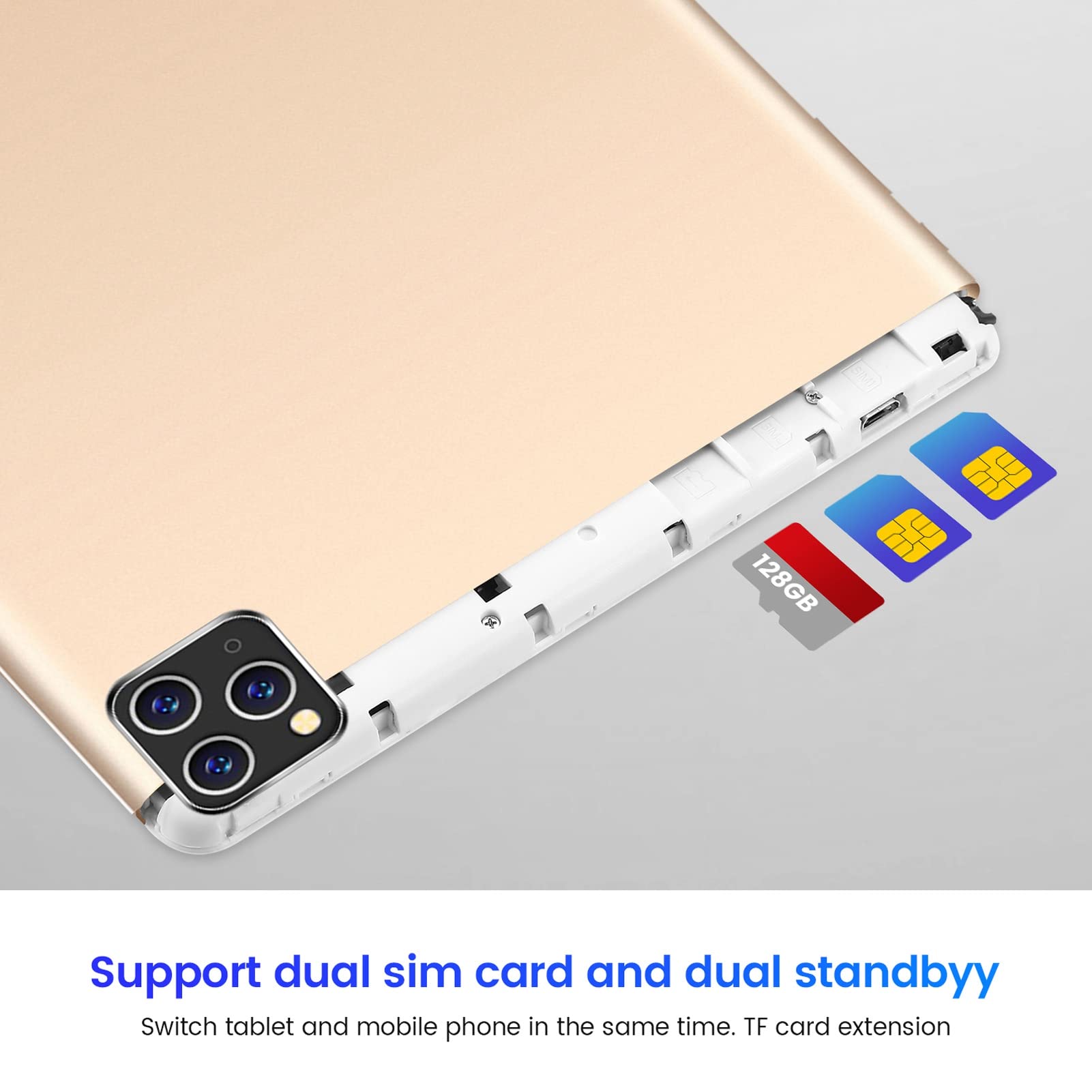 10 Inch Tablet, Android11 System 4G RAM 256G ROM Support WiFi 3G Networks Gold Tablet for Android 11 for Study, Watch Videos, Read Books