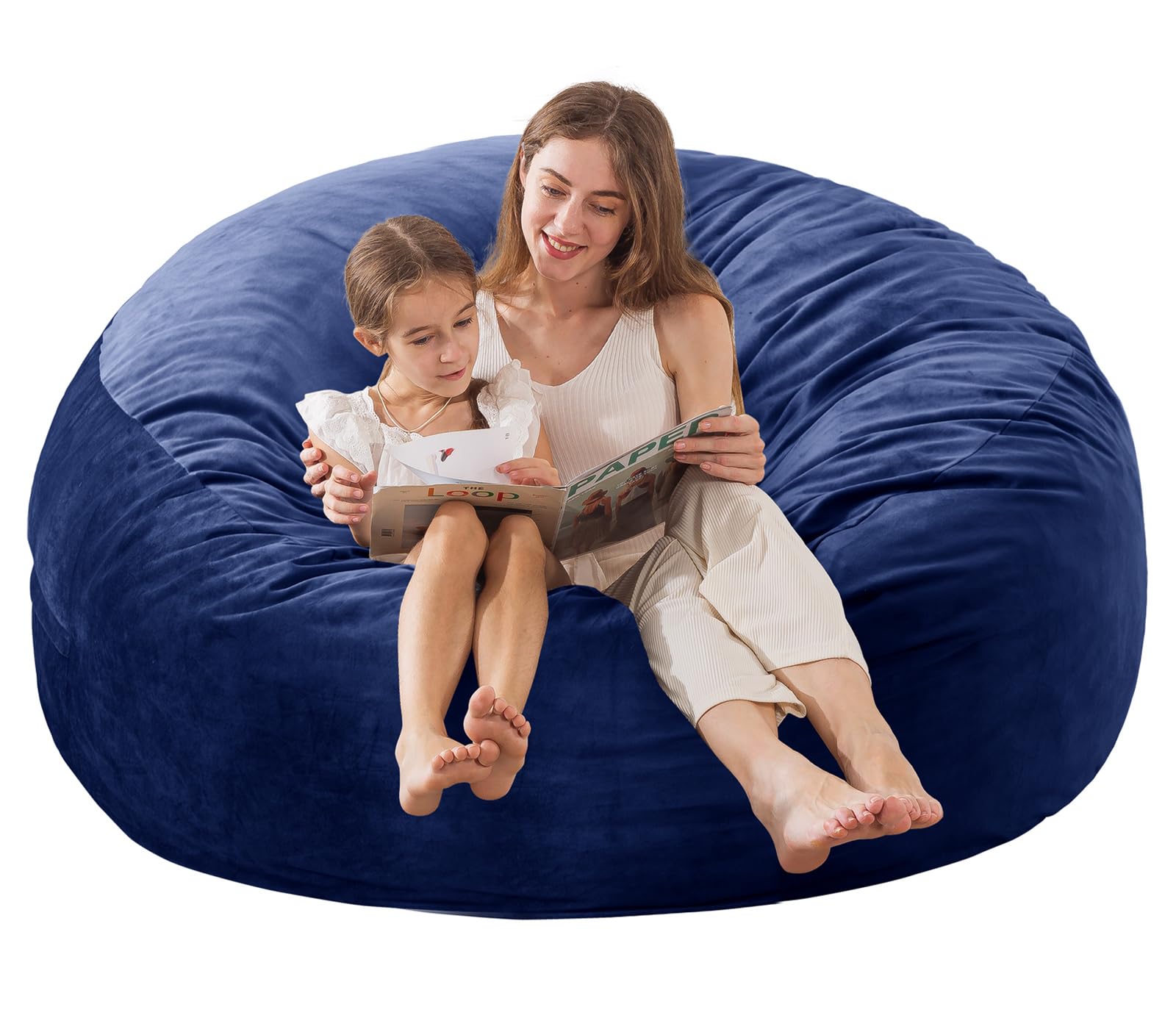 [Removable Outer Cover] Large Bean Bag Chair, 3 ft Bean Bag Chairs for Adults/Kids with Filling,Soft Memory Foam Bean Bag with Filler Included,Machine Washable - 3 Foot,Dark Blue