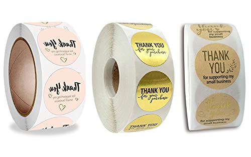 GUAGLL 3 Rolls Thank You Baking Sticker Cute Printing Sticker Label 1 Inch 500Pcs/Roll for Envelope Gift