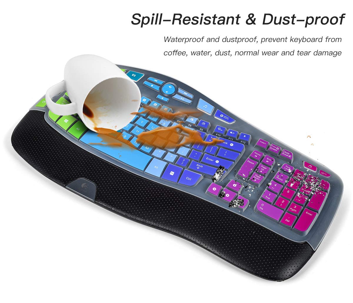 Colorful Keyboard Cover Compatible with Logitech K350 MK550 MK570 Wireless Wave Keyboard, Logitech K350 MK550 MK570 Full Keyboard Protector Skin -Rainbow