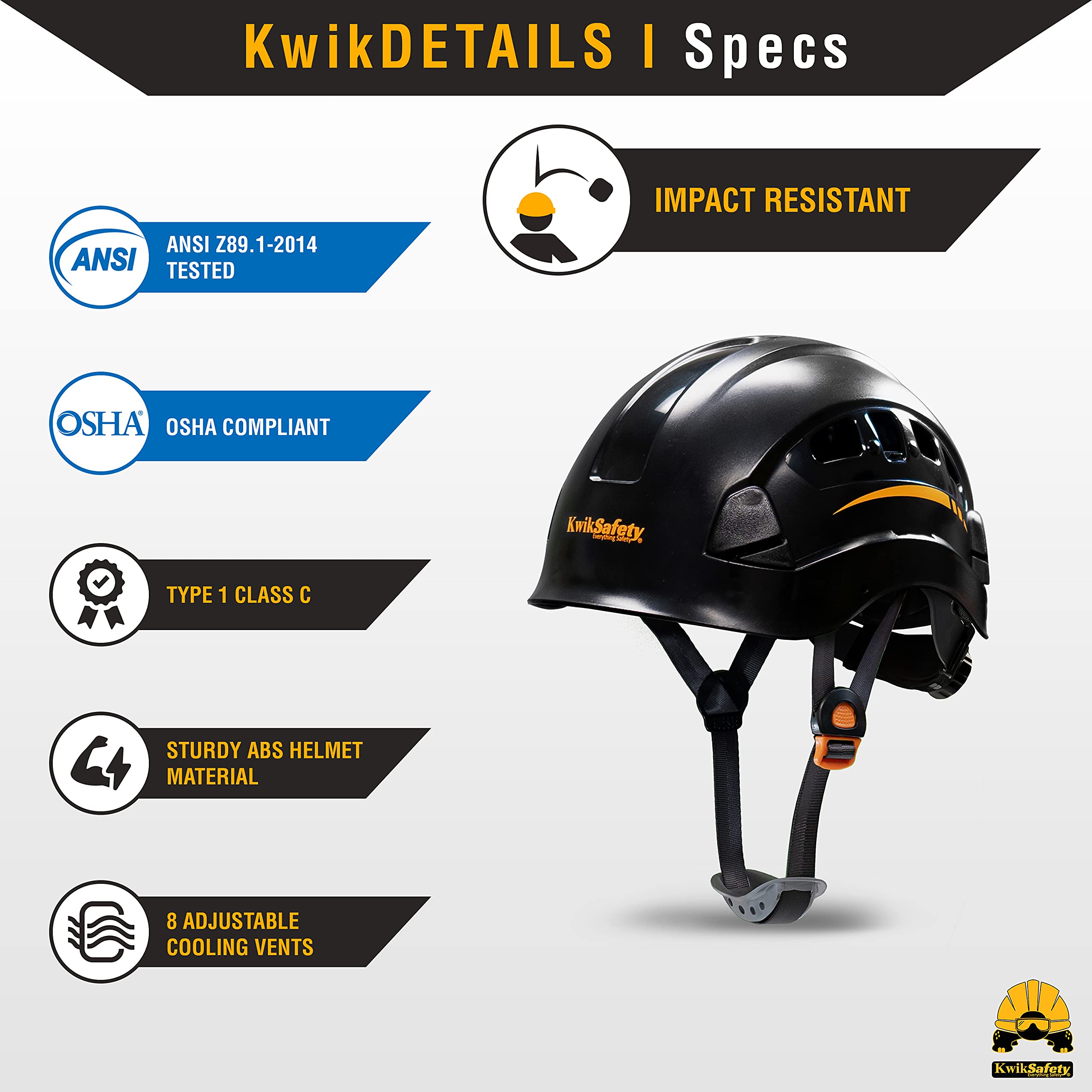 KwikSafety - Charlotte, NC - Armadillo Hard Hat [10 Cooling Vents] Type 1 Class C ANSI OSHA Hard Hats Comfortable 6 Point Suspension Safety Helmet Men Cushioned Sweatband Construction Men/Black
